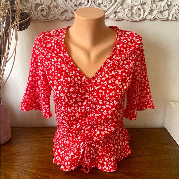 Aqua | Tops | Aqua White And Black Red Top | Poshmark